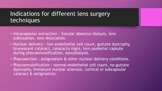 Indications & techniques of lens surgery | PPTX