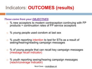 Indicators made easy monitoring evaluating BCC programs | PPT