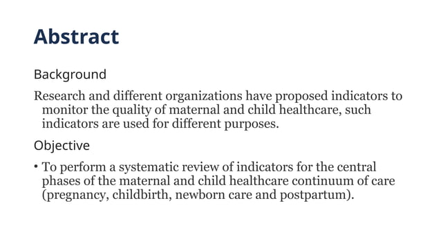 Indicators of MCH-I based on research article | PPTX