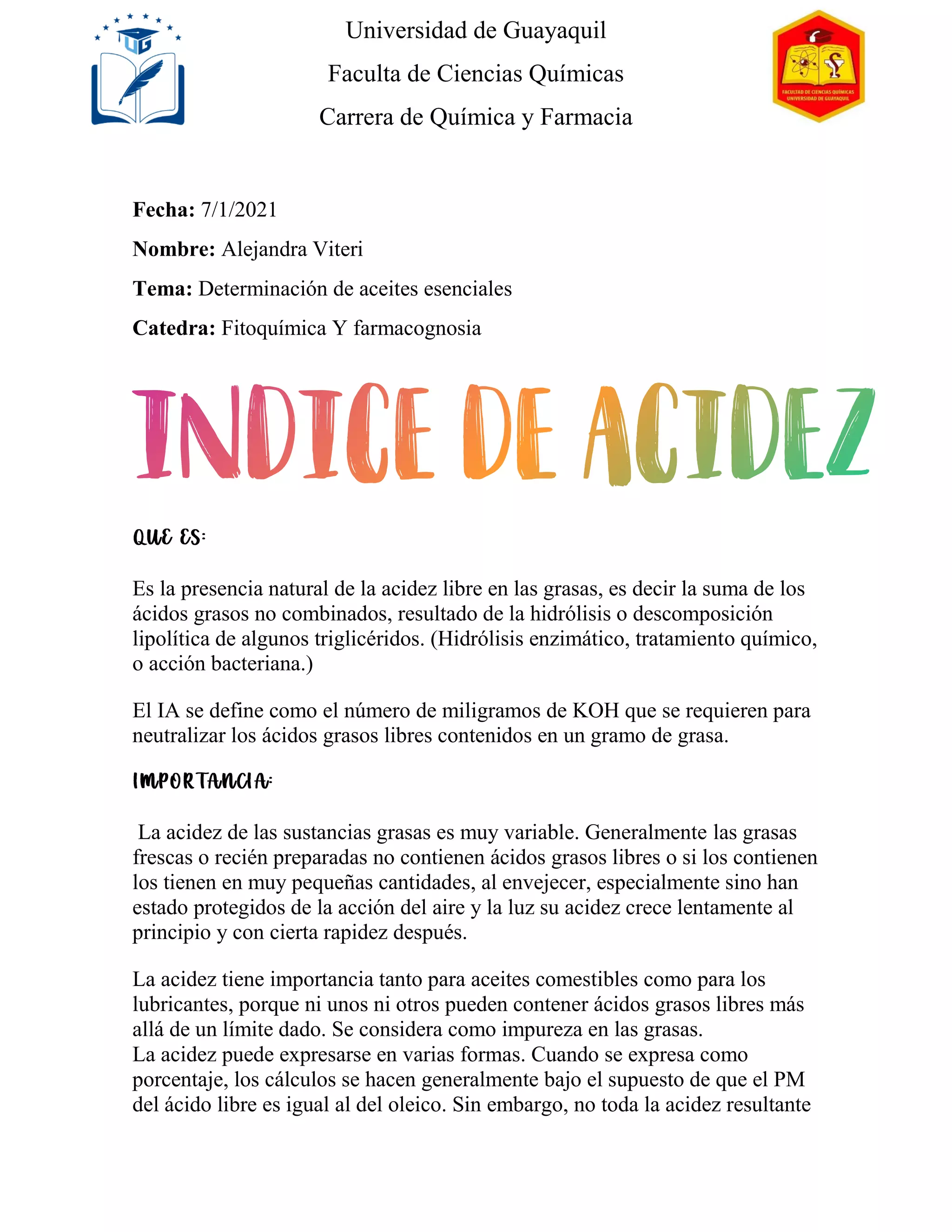 Indice de acidez | PDF