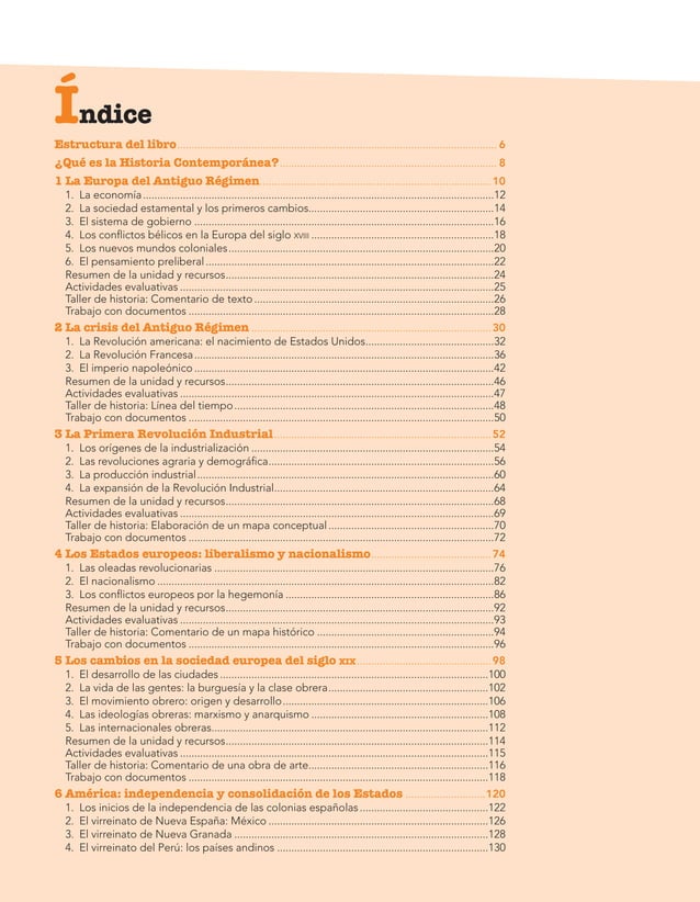 Indice Libro Historia Del Mundo Contemporaneo De 1 Bachillerato Anaya