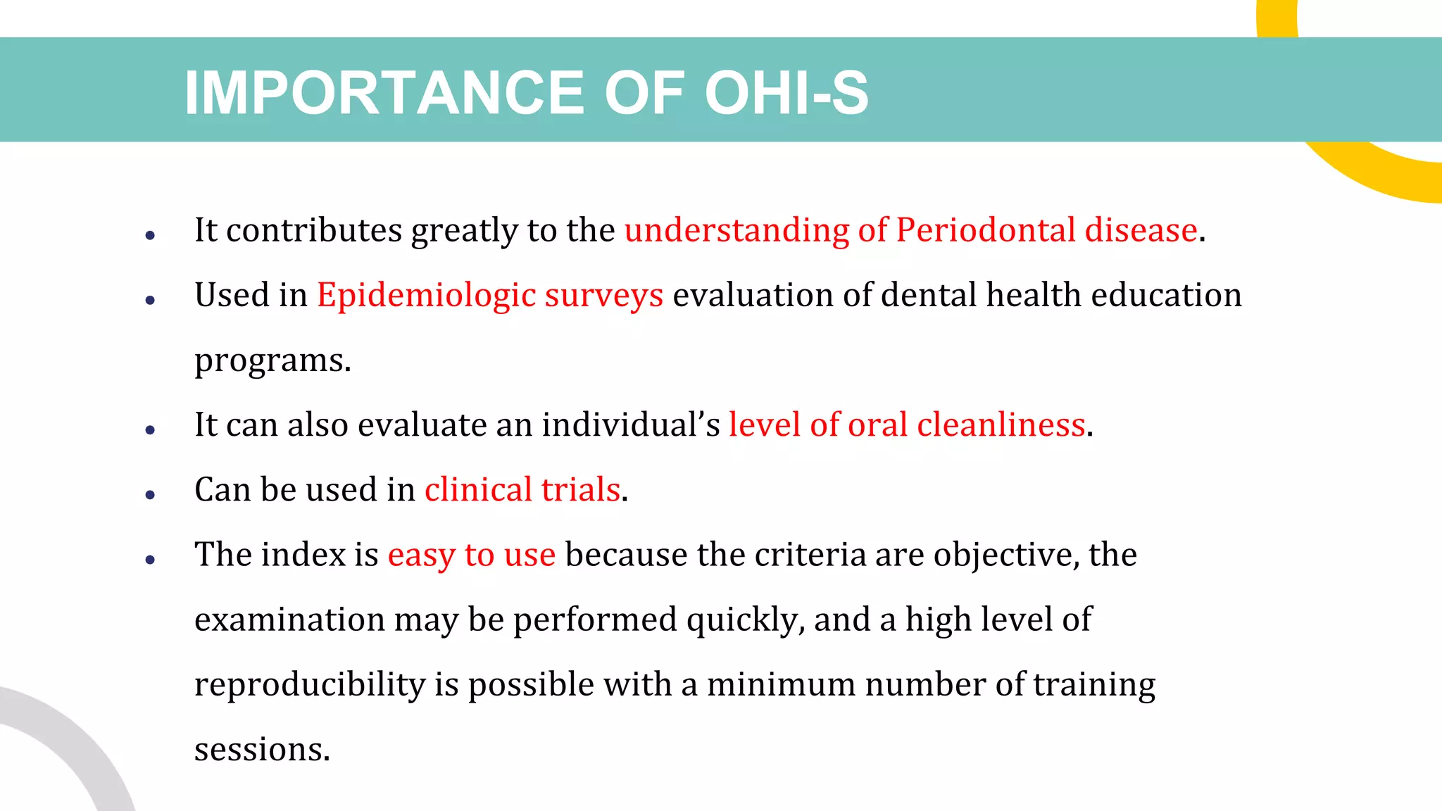 Oral Hygiene Index (OHI) and Oral Hygiene Index-Simplified (OHI-S) | PPTX