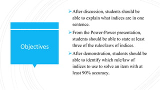 Math Powerpoint - Indices for Grade Nine | PPT