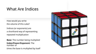 Indices: A lesson on the different Laws of exponents | PPTX