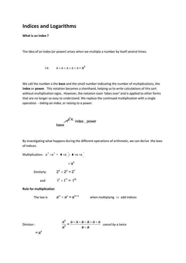 Indices and logarithms | PDF