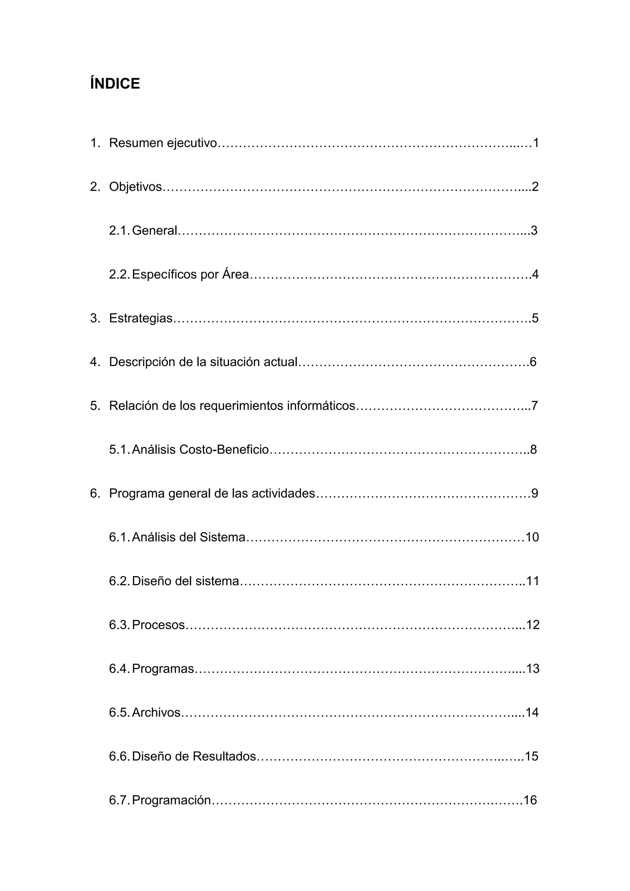 Indice tentativo del plan estrategico de informatica | PDF