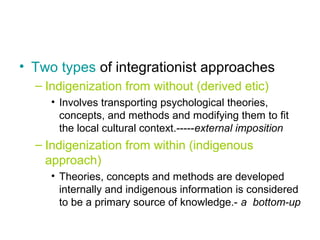 Indigenous,cultural,and cross cultural psychology | PPT