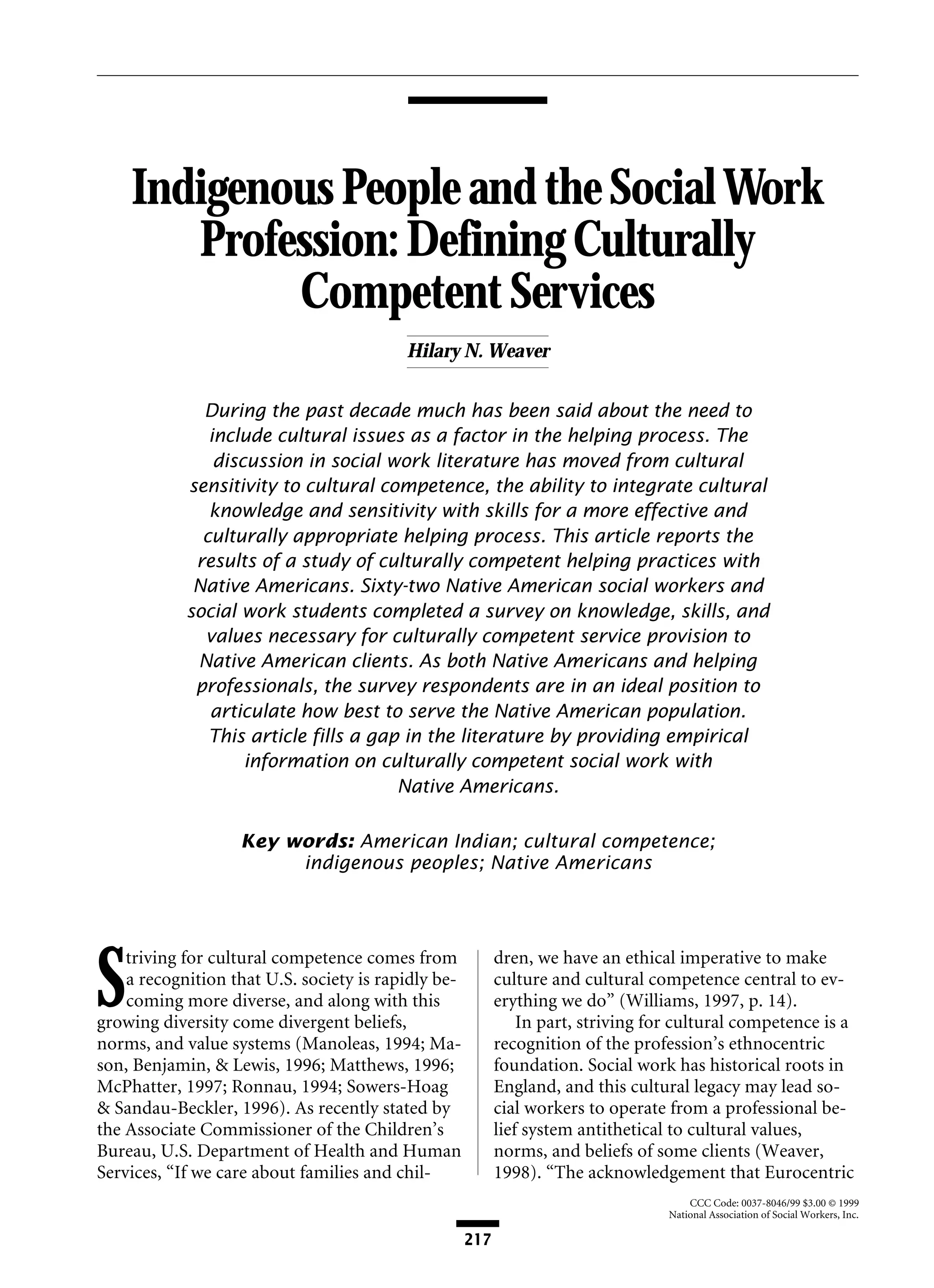 Indigenous peoples and the social work profession defining culturally ...