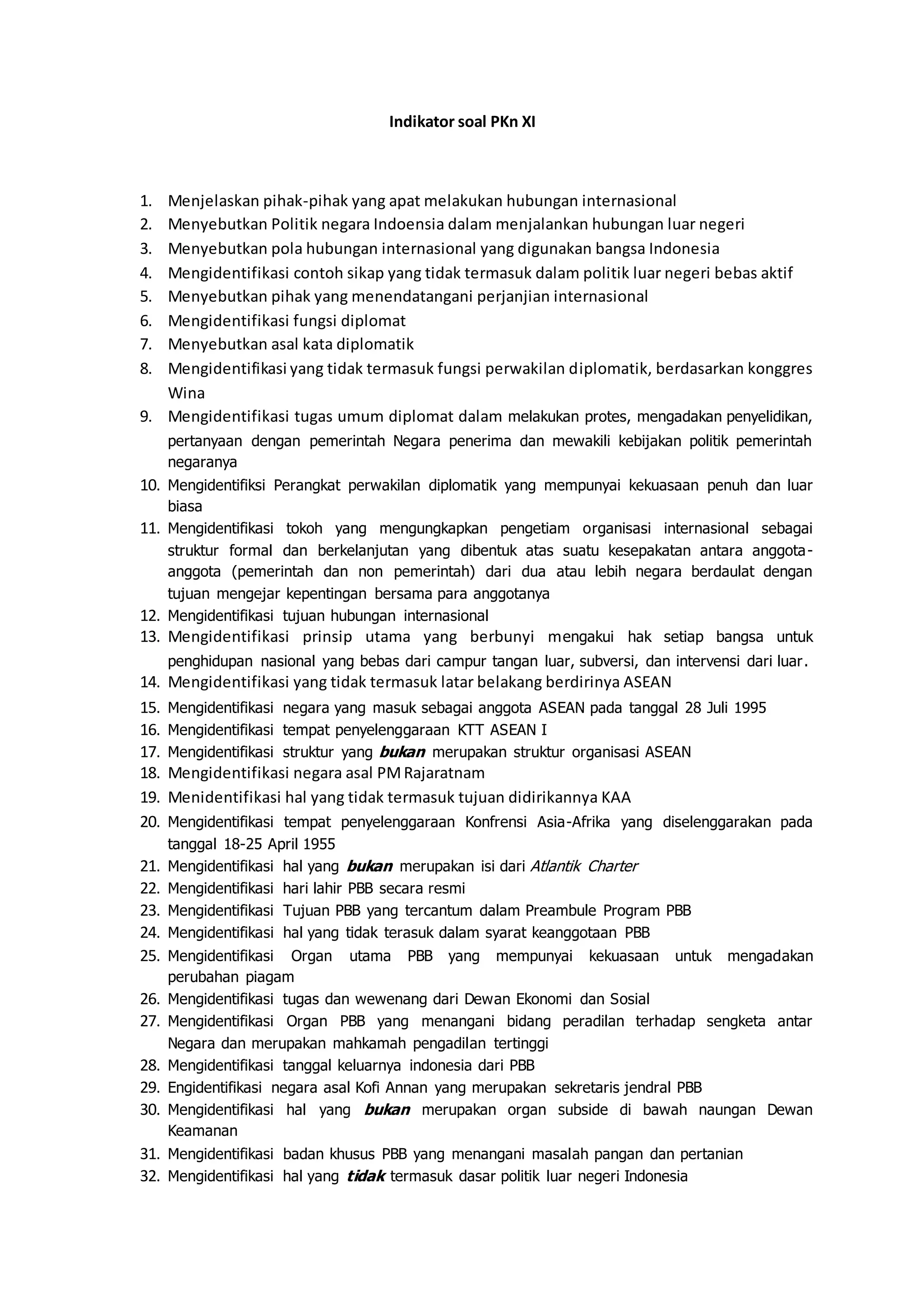 Indikator soal p kn xi | PDF