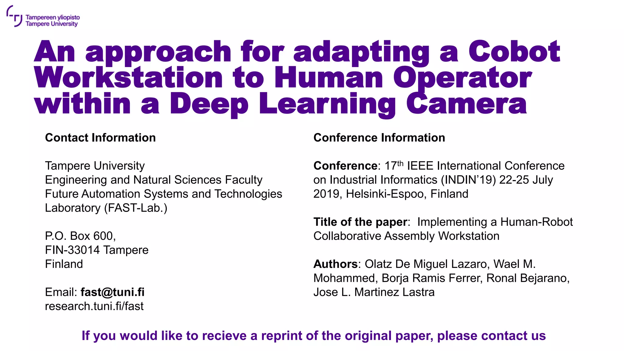 An approach for adapting a cobot workstation to human operator within a ...