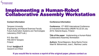 Implementing a human-robot collaborative assembly workstation | PPT