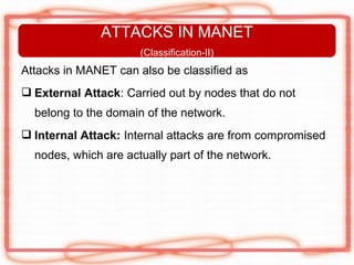 Attacks in MANET | PPT | Computer Networking | Computing