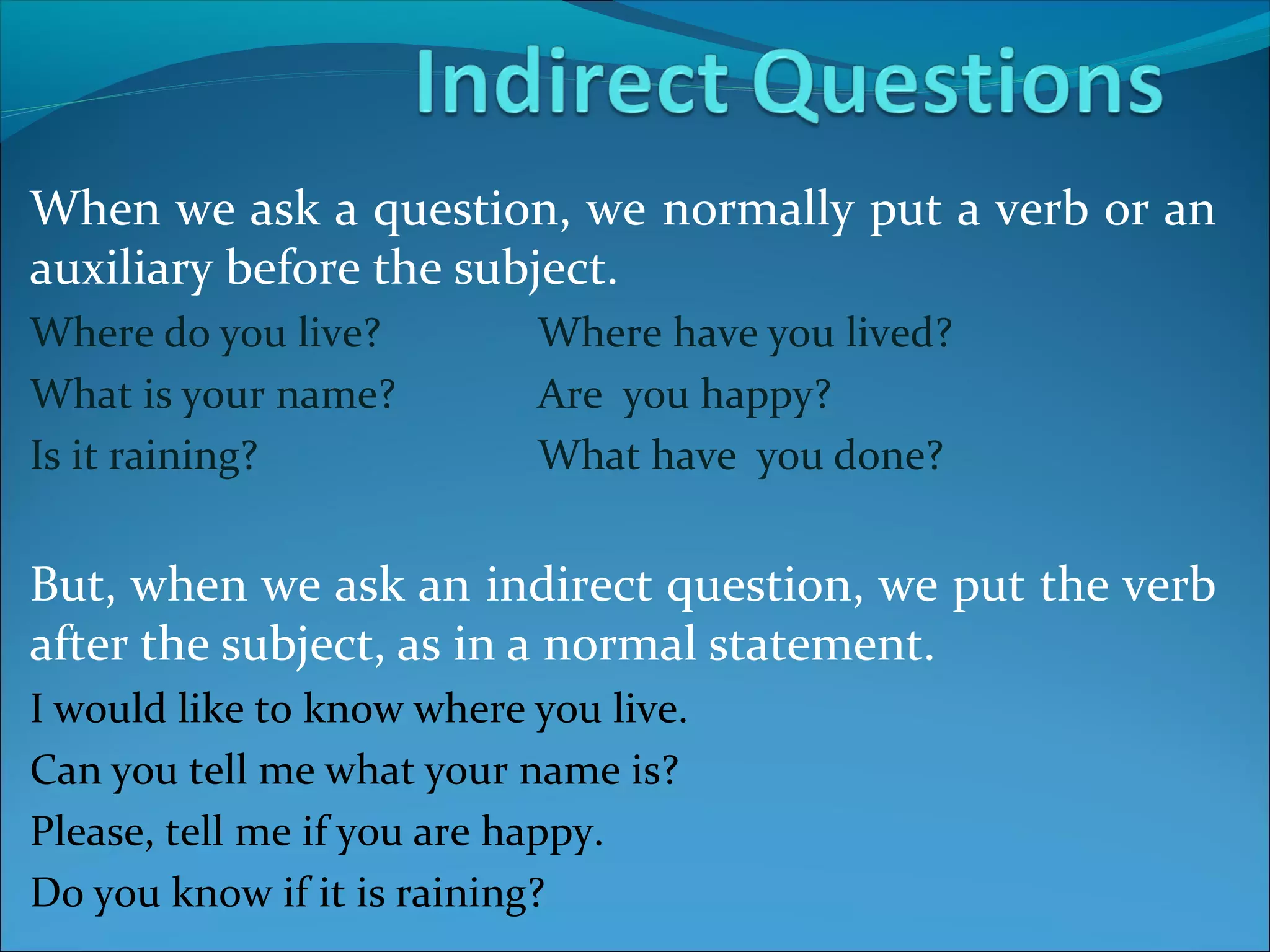 Indirect questions | PPT