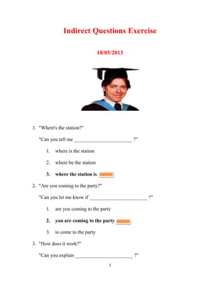 Indirect questions exercise | DOCX