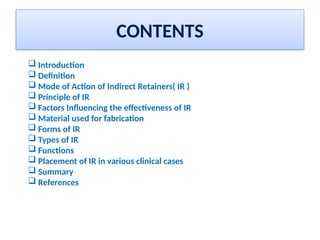 INDIRECT RETAINERS RPD Dr. Sanket Jadhav | PPTX