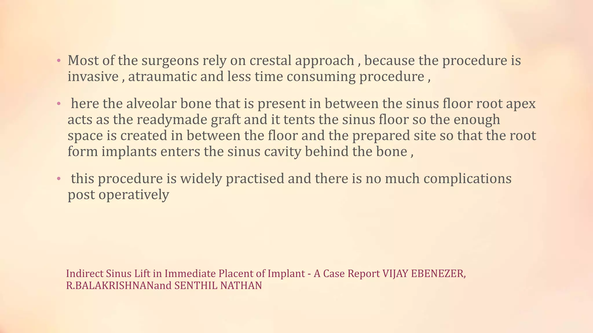 Indirect sinus lift technique | PPTX