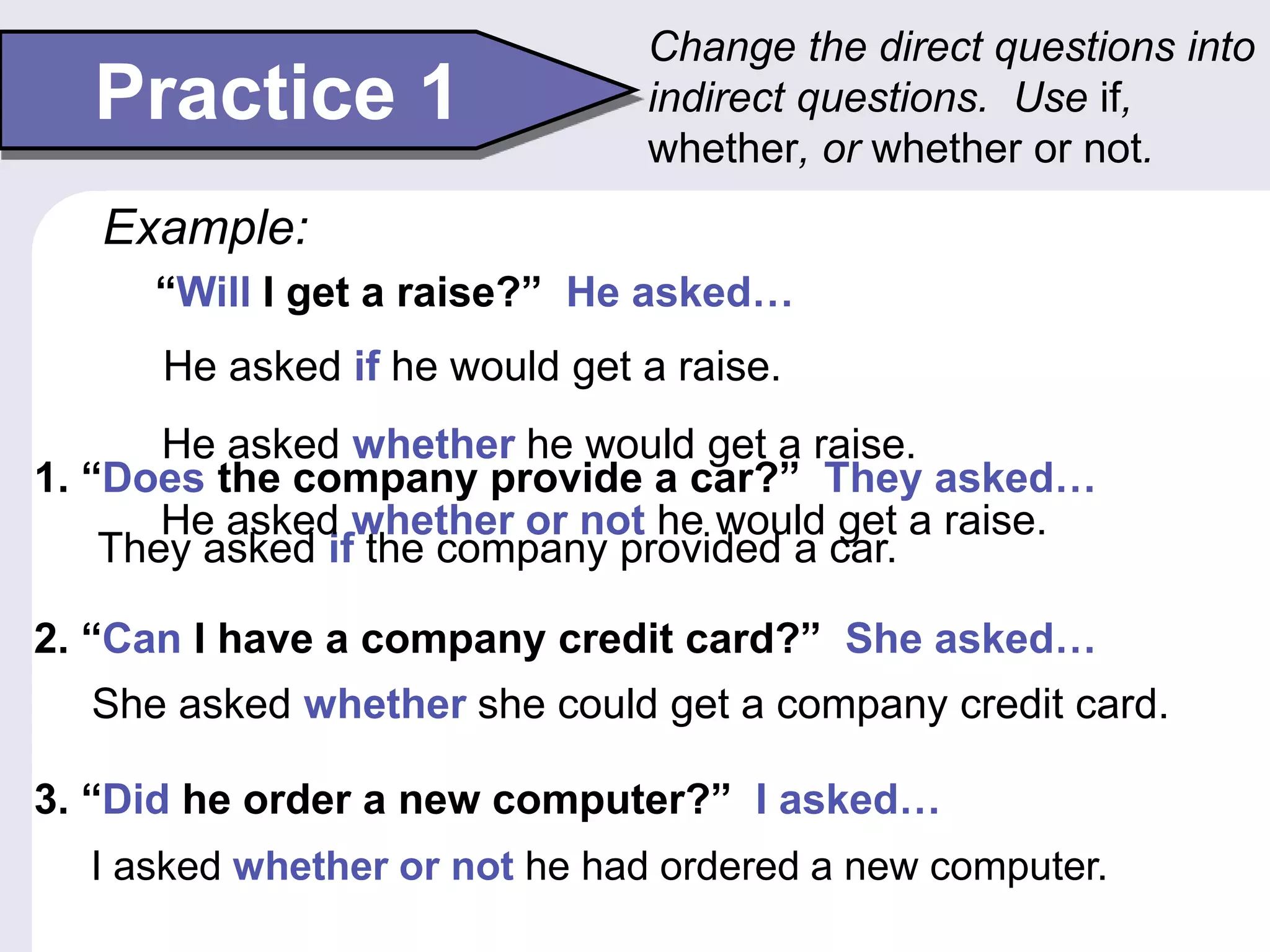 Indirect speech questions | PPTX