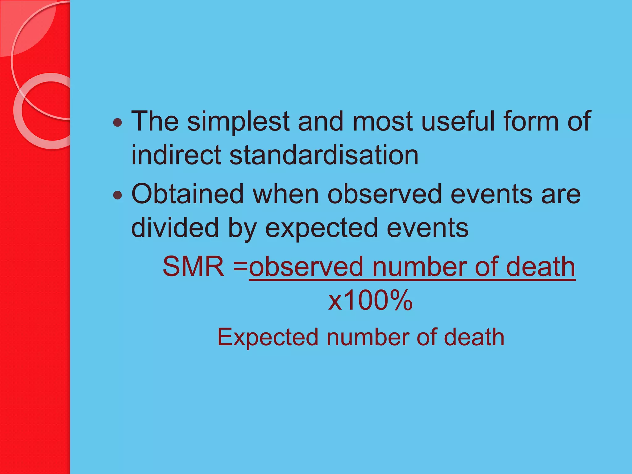 Indirect standardisation biostatitics | PPTX