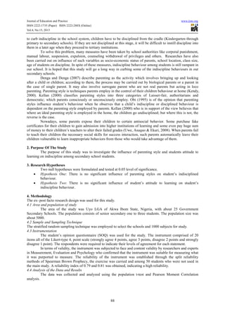 Indiscipline, parenting style and attitude to learning of students in ...