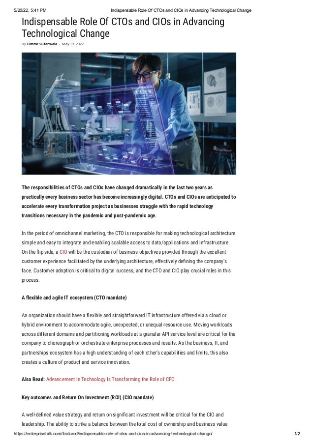 Indispensable Role Of CTOs and CIOs in Advancing Technological Change.pdf | IT and Internet ...