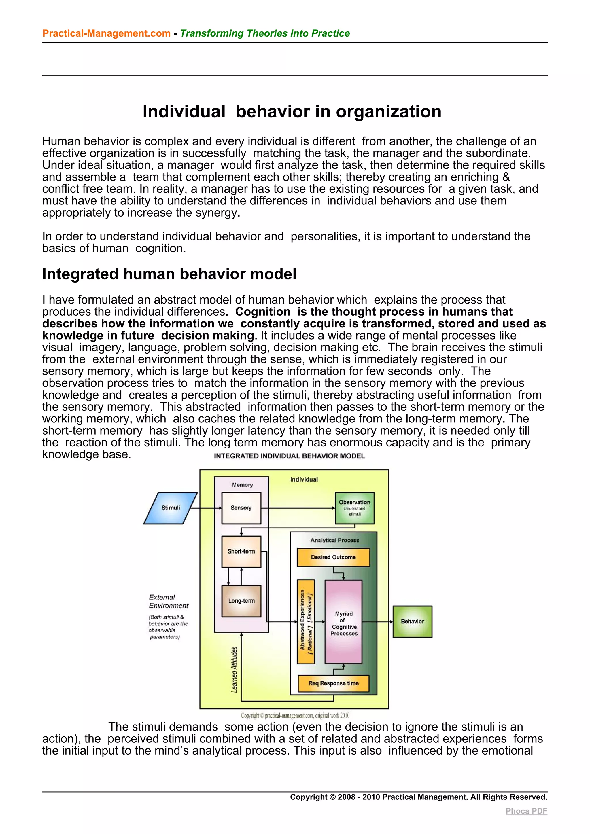 Individual behavior-in-organization | PDF