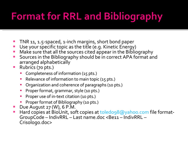 Individual RRL Specifications | PPT