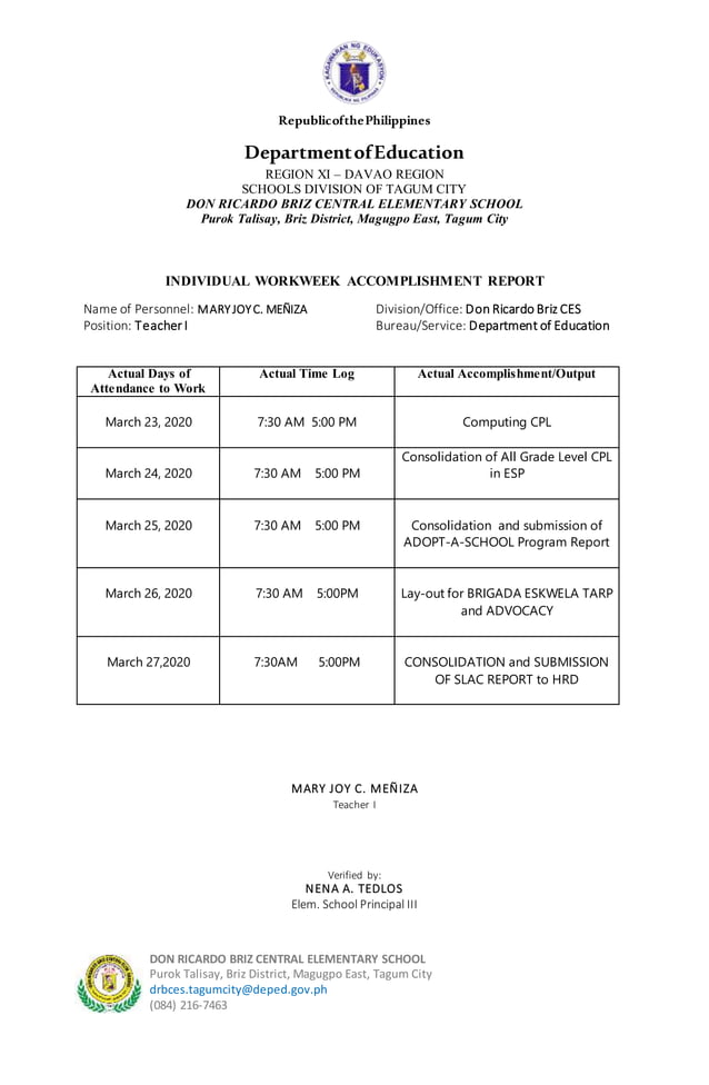 Individual workweek-accomplishment-report lyneth | DOCX | Educational ...