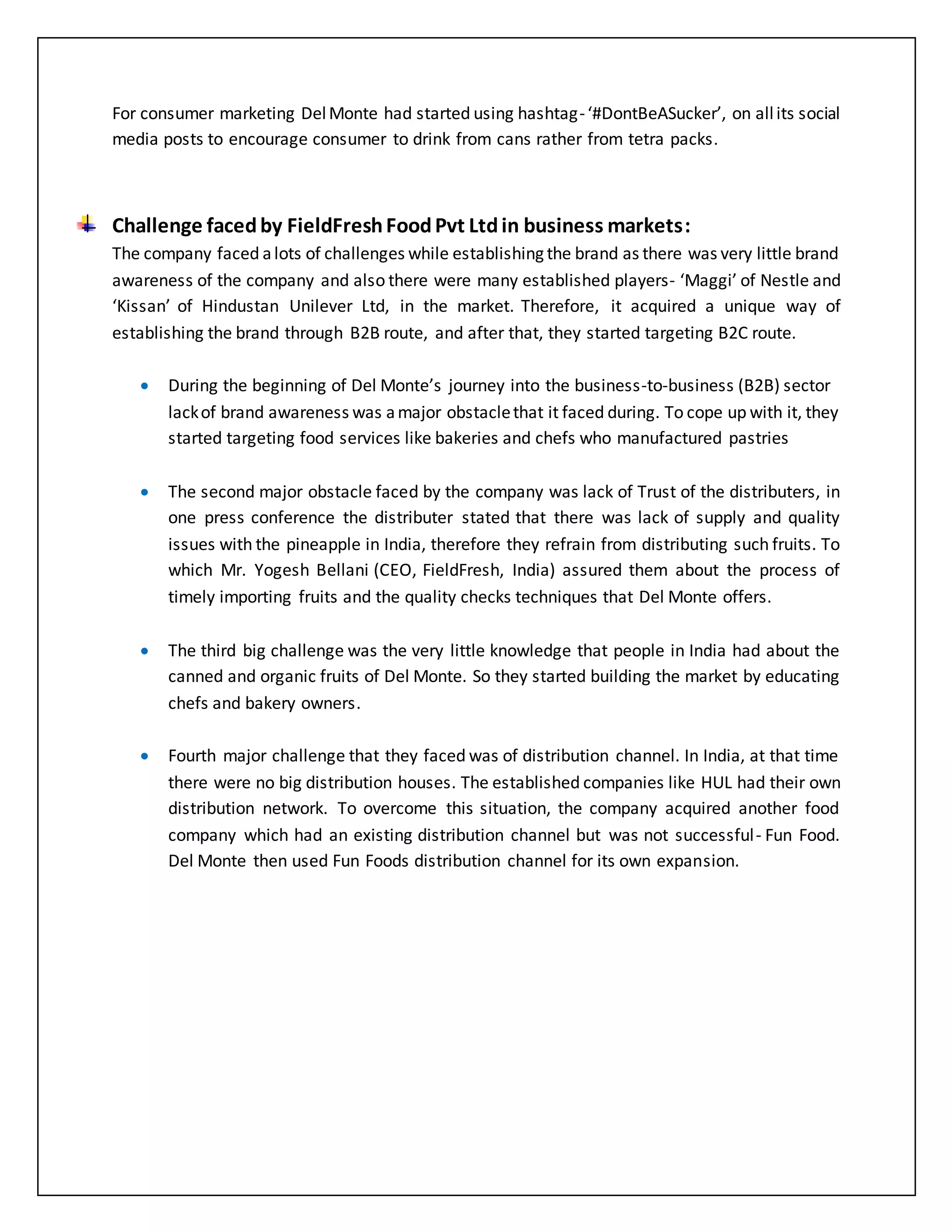 FieldFresh Foods Pvt Ltd | DOCX