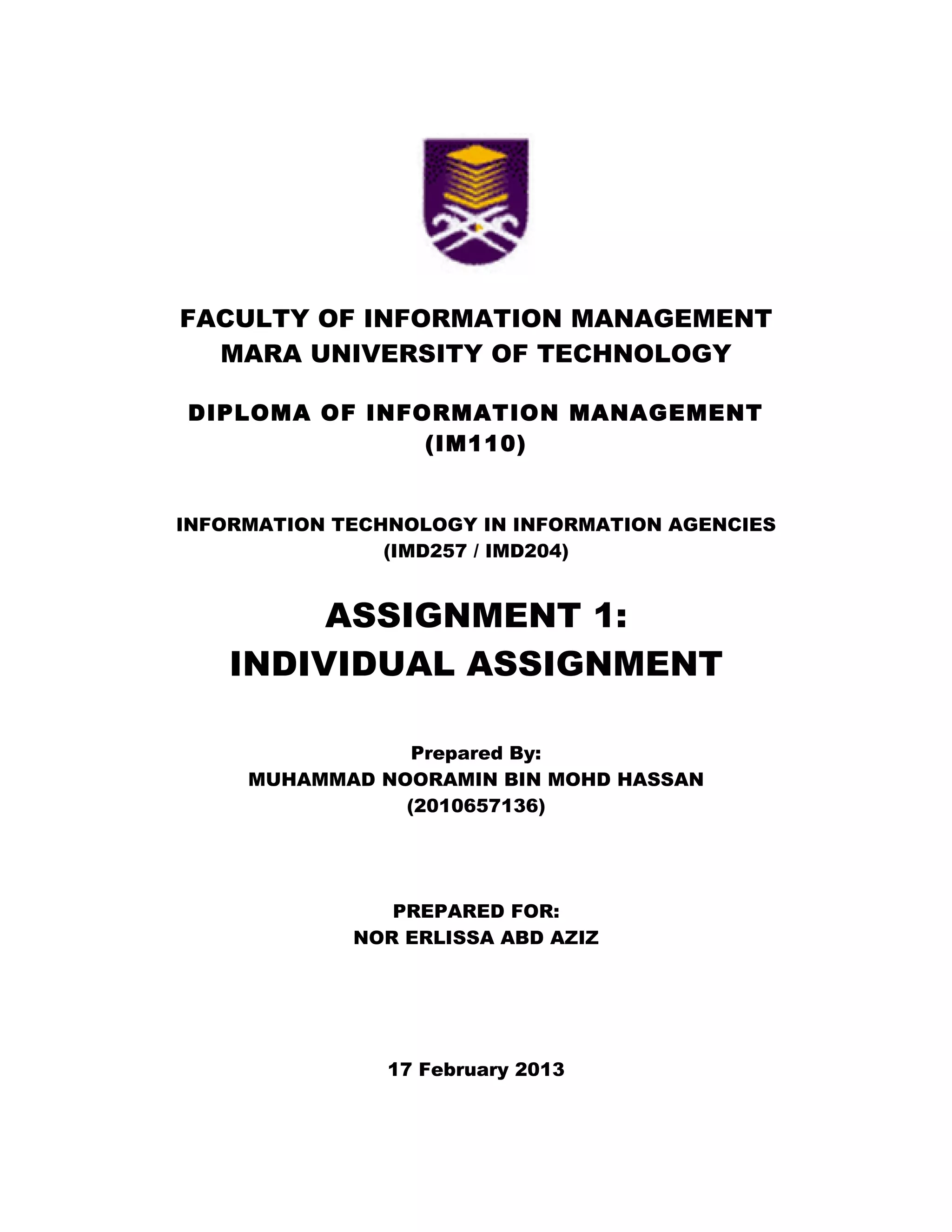 INFORMATION TECHNOLOGY IN INFORMATION AGENCIES (IMD257 / IMD204) | DOC