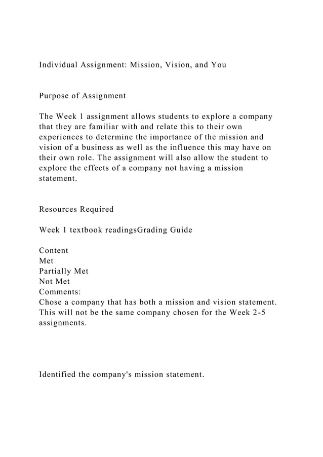 Individual Assignment Mission, Vision, and YouPurpose of As.docx