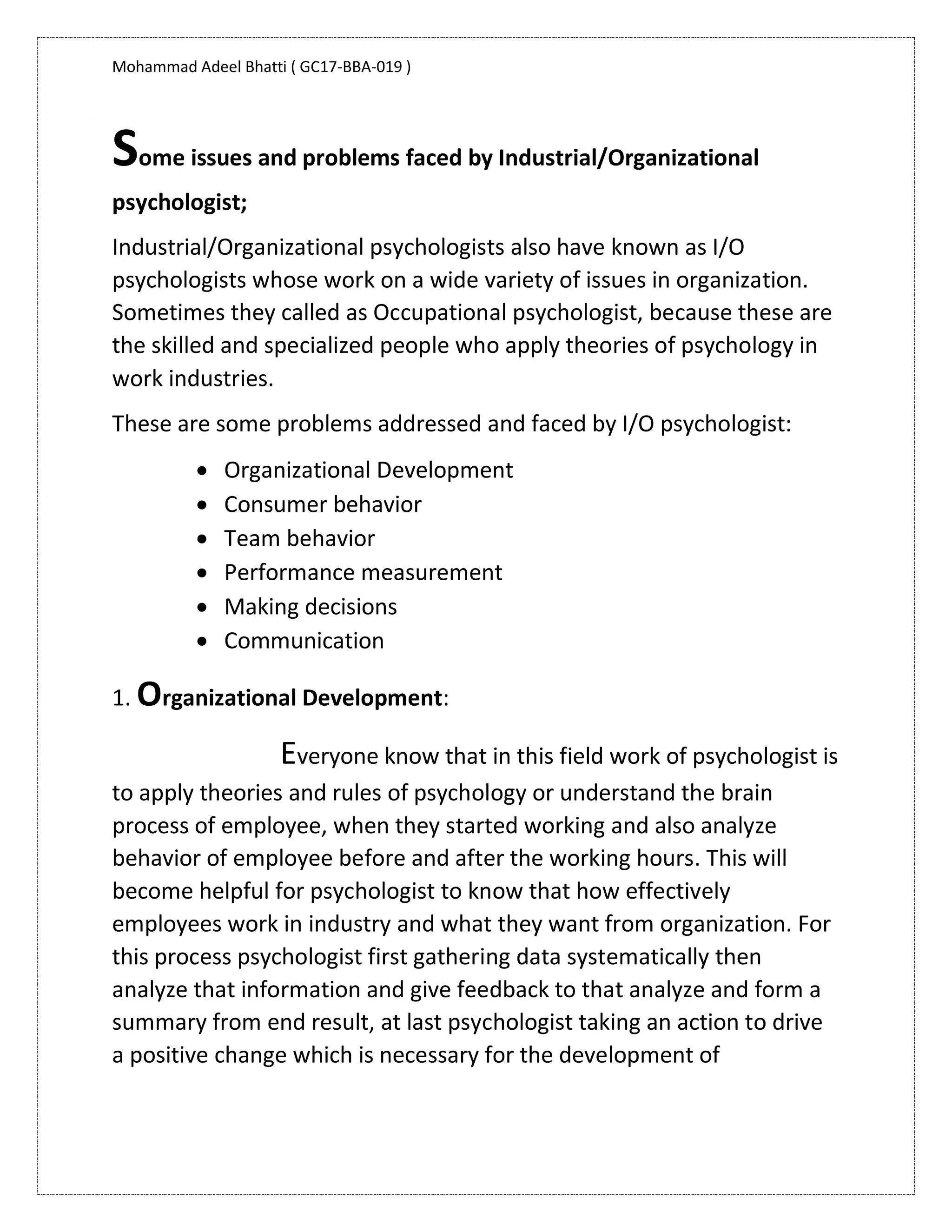 Some issues and problems faced by Industrial/Organizational ...