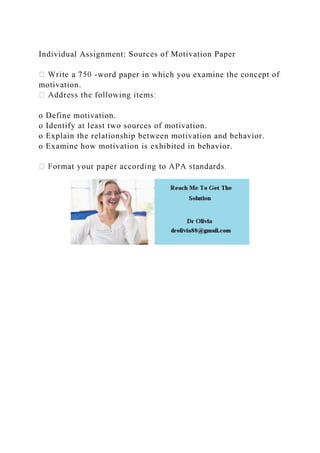 Individual Assignment Sources of Motivation Paper Write a 750.docx ...