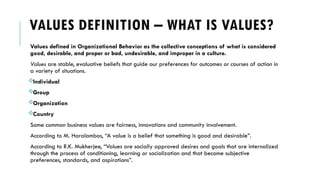 Individual Behaviour Values for organization behavior management | PPTX