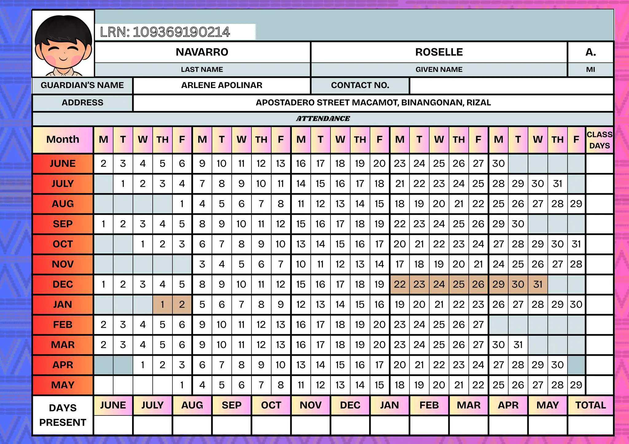 individual--class--attendance--girls-template | PDF