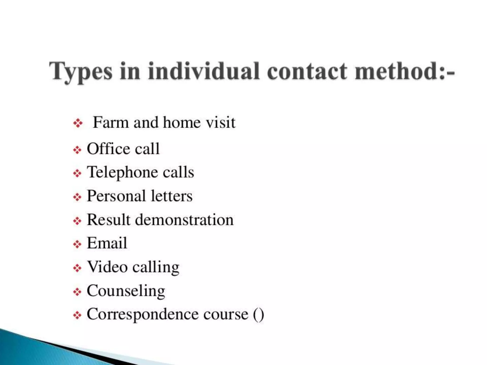 Individual contact methods in agriculture extension By Mr Allah Dad ...
