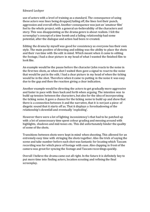 Individual critical reflection for producing drama | DOCX