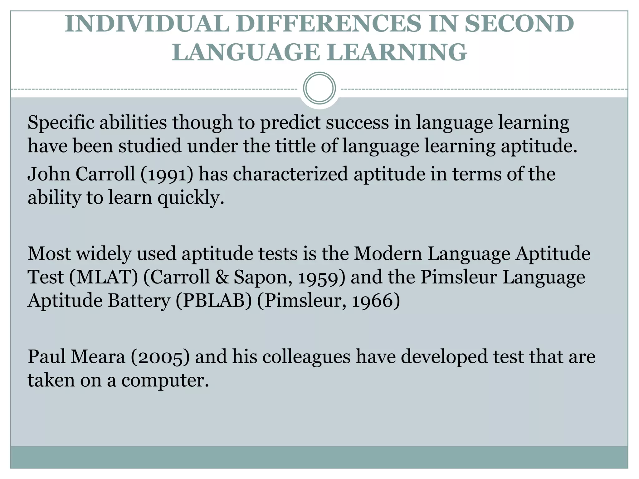 Individual differences in second language learning | PPTX