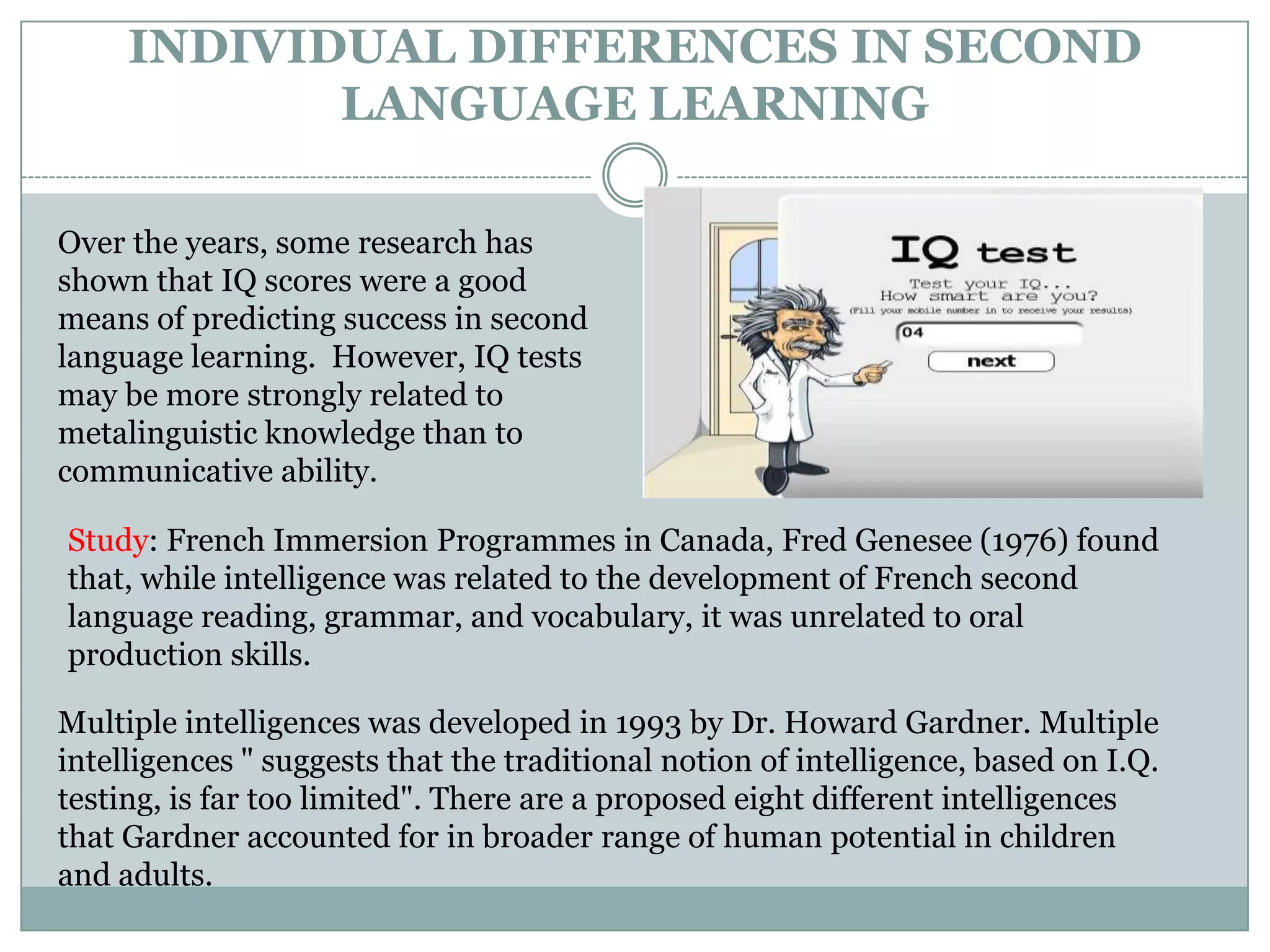 Individual differences in second language learning | PPTX