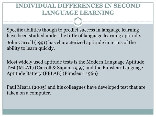 Individual differences in second language learning | PPT