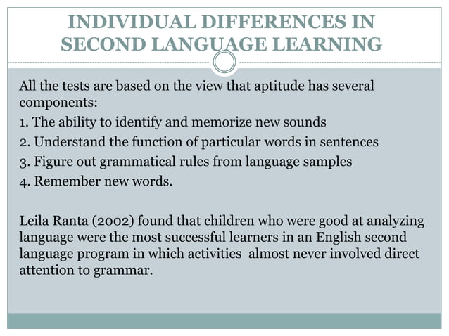Individual differences in second language learning | PPT