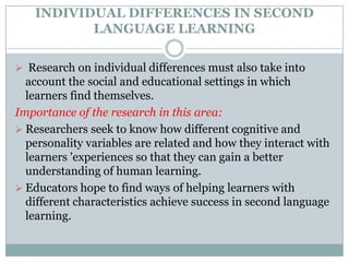 Individual differences in second language learning | PPTX