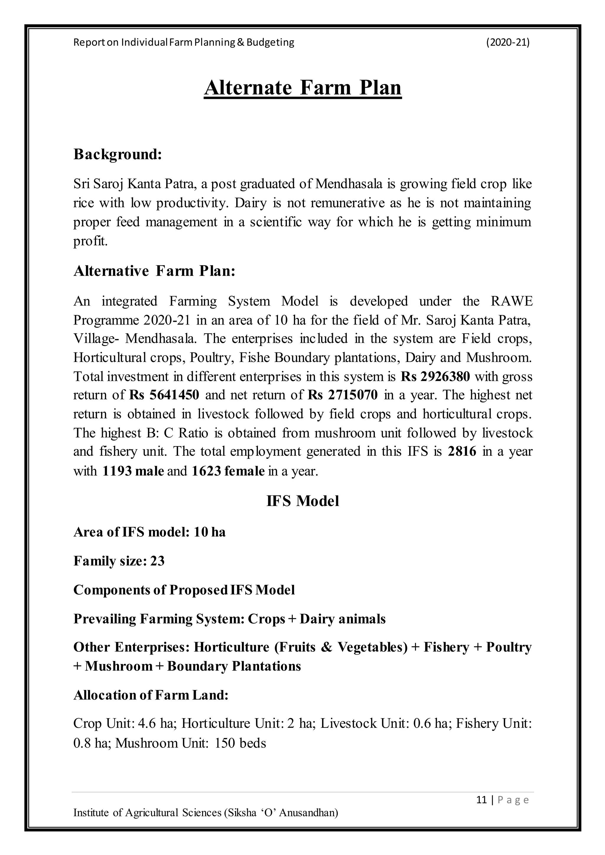 A REPORT ON INDIVIDUAL FARM PLAN | DOCX