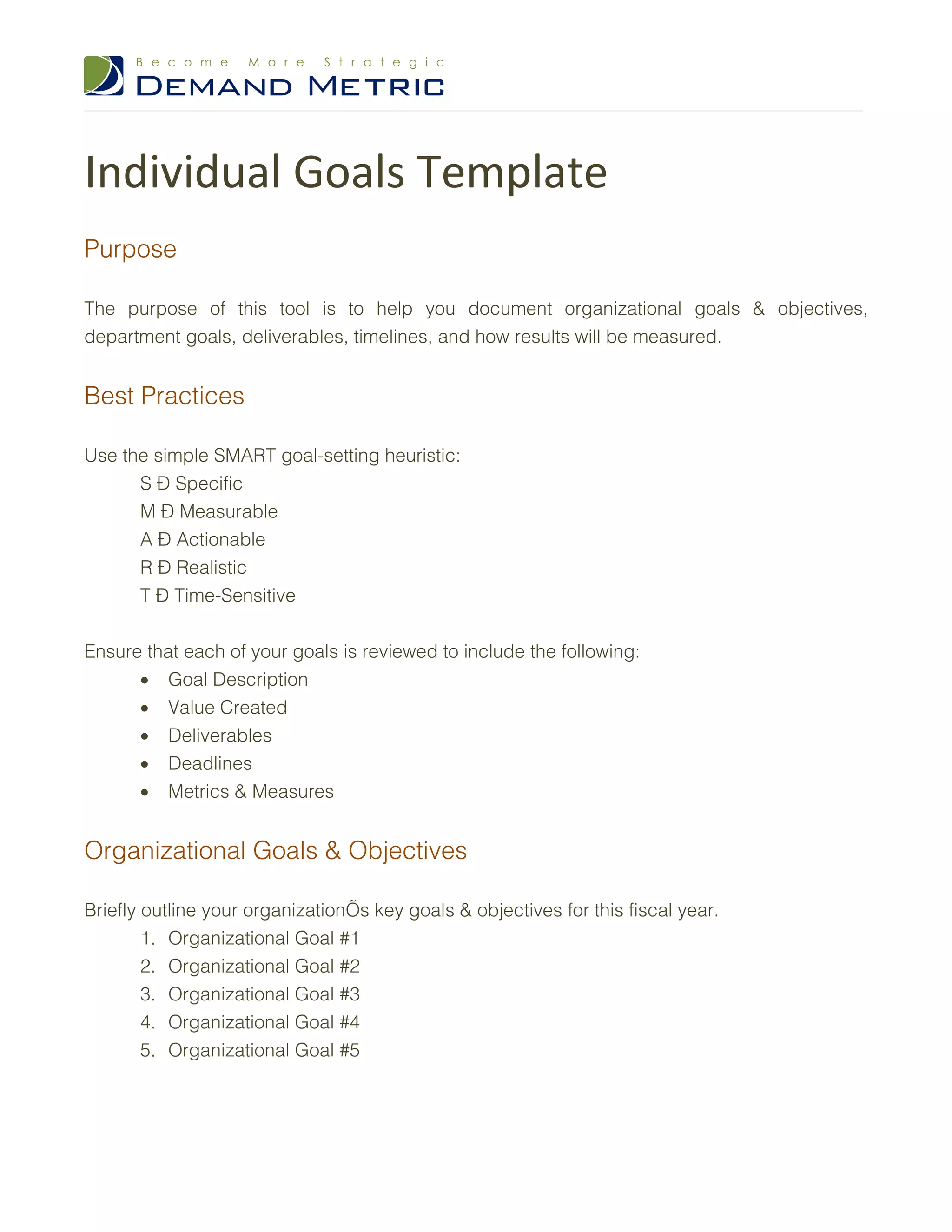 Individual Goals Template | DOC