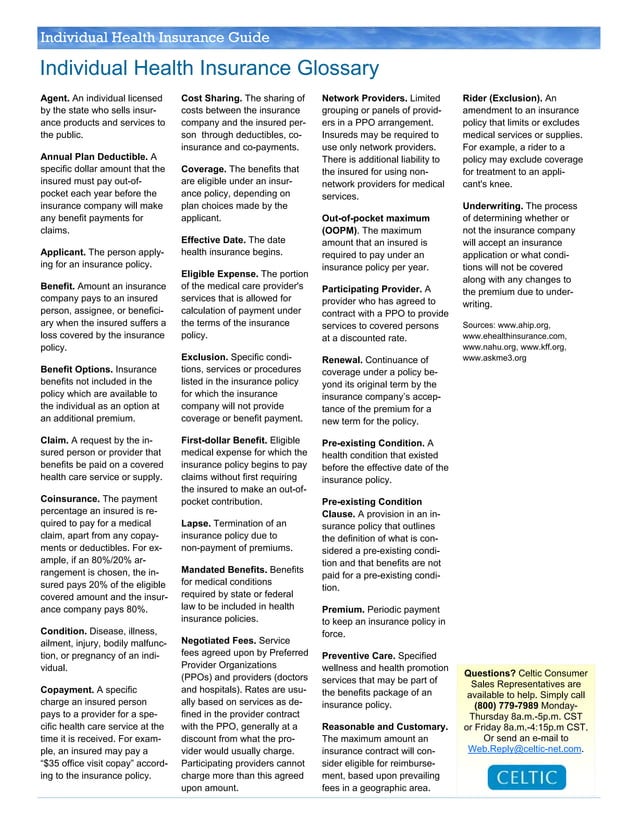 Individual Health Insurance Glossary | PDF | Health Insurance | Insurance