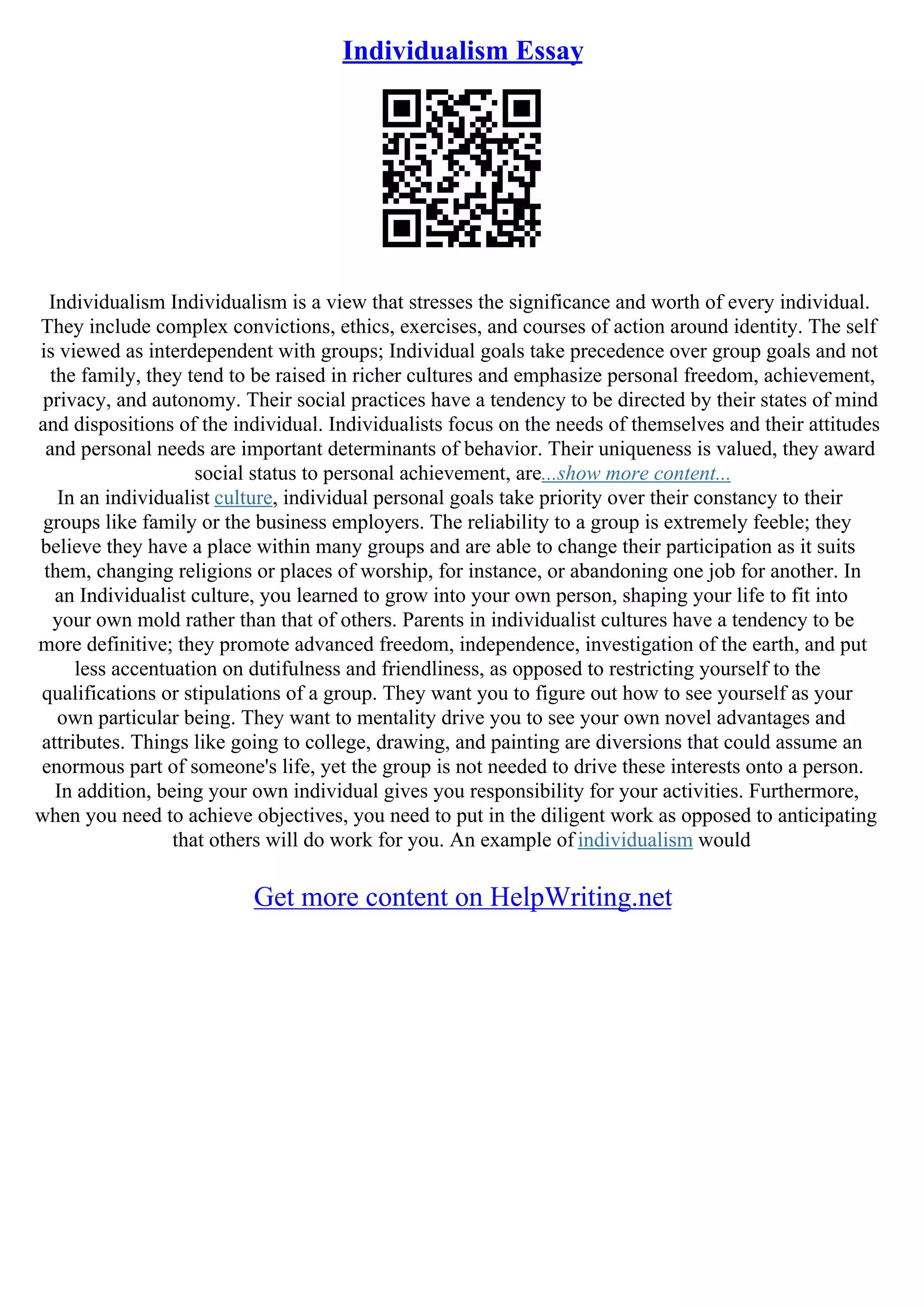 Individuality Essay | PDF