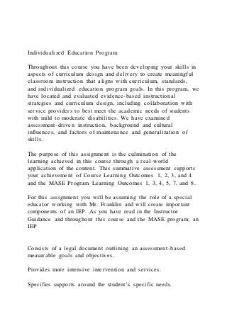 Individualized Education ProgramThroughout this course you h | PDF