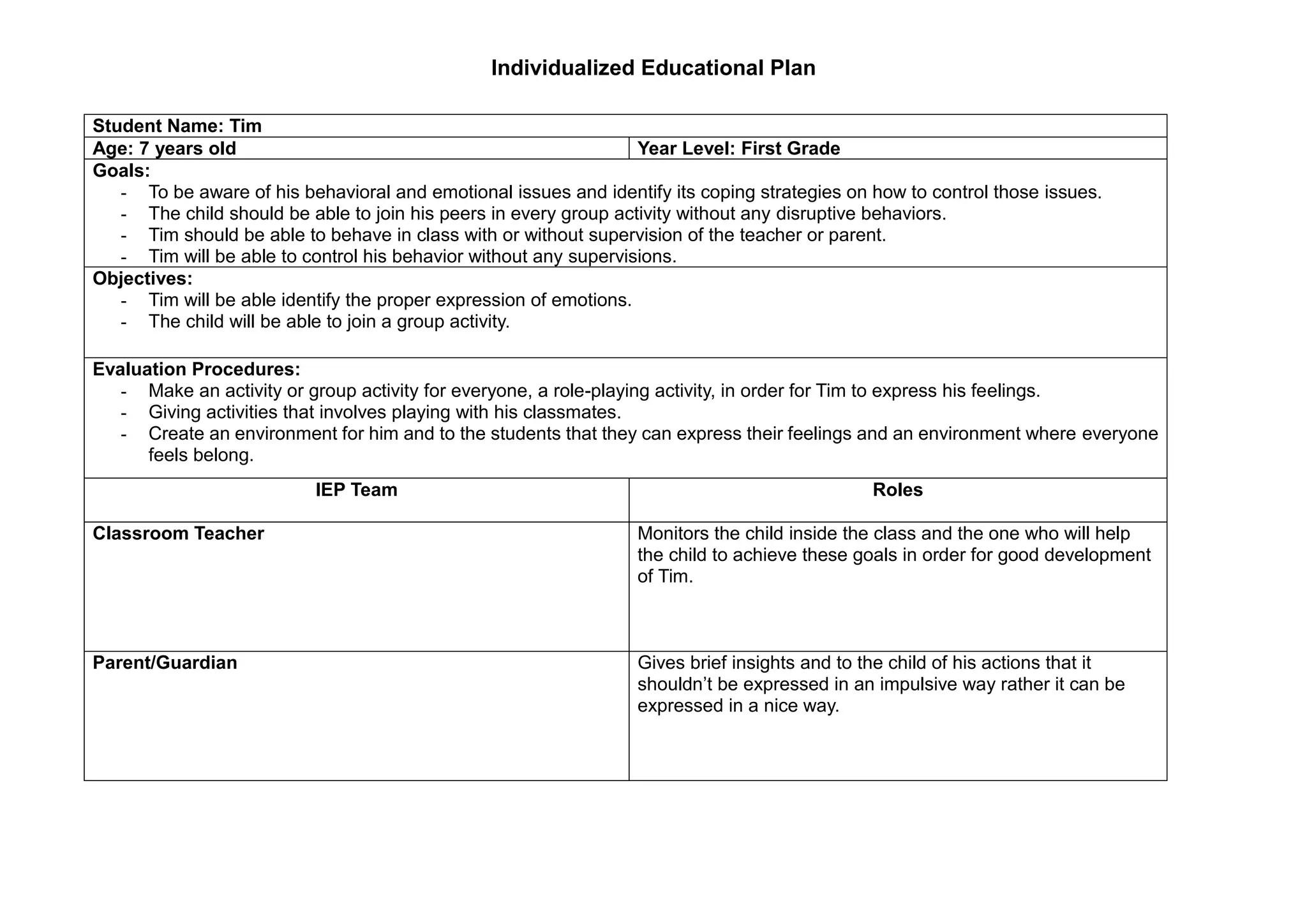 individualized learning plan for students with special needs | DOCX ...