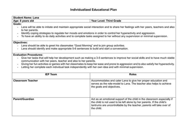 individualized learning plan for students with special needs | DOCX ...