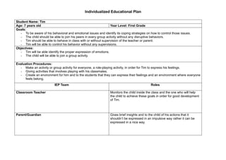 individualized learning plan for students with special needs | DOCX ...