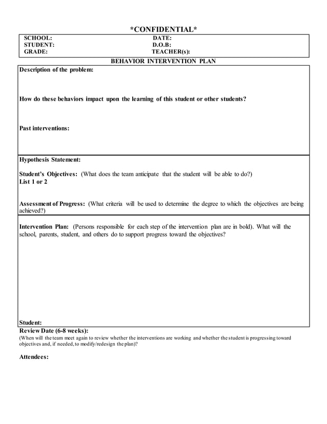 Individualized positively oriented behavior intervention plan | PDF